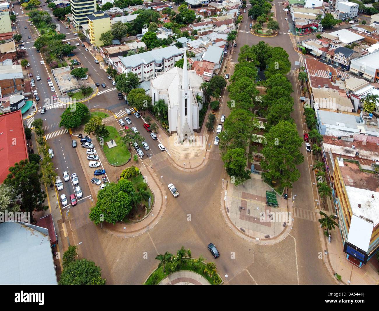 Aerial view of Saint Anthony of Padua Cathedral, Obera Key tourist ...