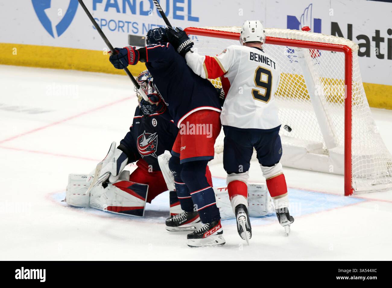 Florida Panthers forward Sam Bennett, right, watches the winning ...