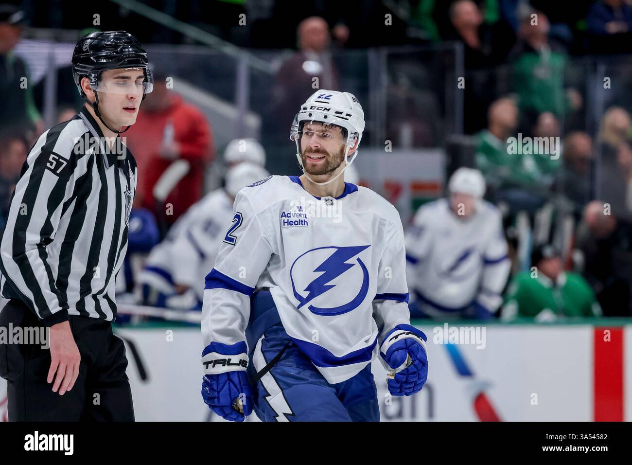 Tampa Bay Lightning right wing Oliver Bjorkstrand (22) is escorted off ...