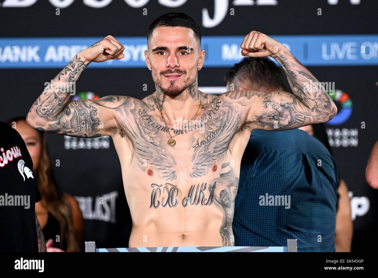 George Kambosos Jr during the official weigh-in ahead of the bout ...