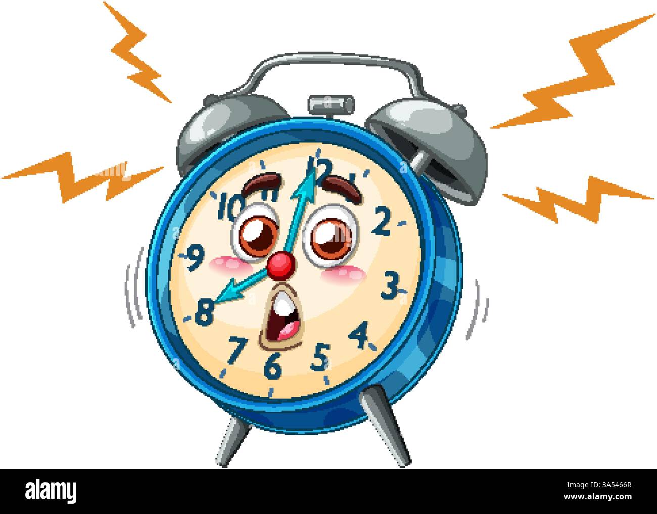 Vector illustration of a surprised alarm clock with expressive face ...