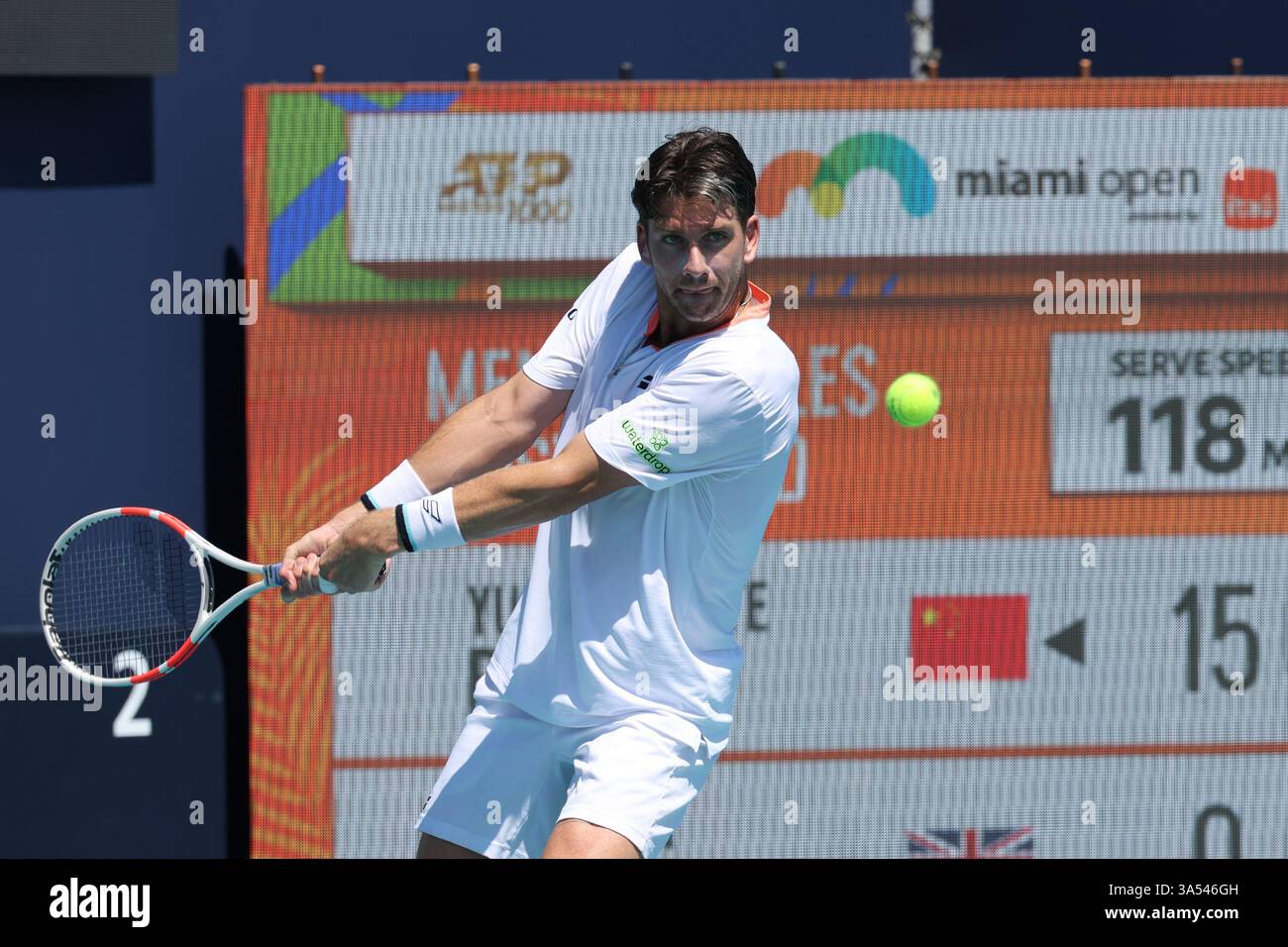 Miami Gardens, Florida, USA. 20th Mar, 2025. Yunchaokete Bu of China defeats Cameron Norrie of ...
