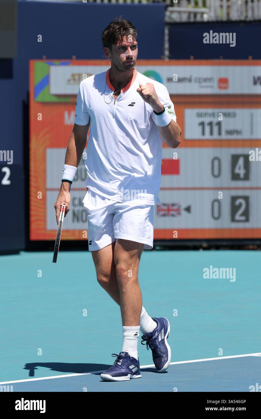 Miami Gardens, Florida, USA. 20th Mar, 2025. Yunchaokete Bu of China defeats Cameron Norrie of ...