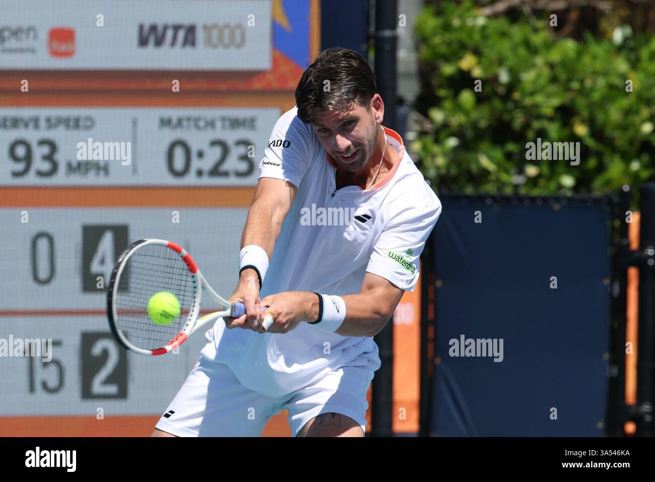 Miami Gardens, Florida, USA. 20th Mar, 2025. Yunchaokete Bu of China defeats Cameron Norrie of ...