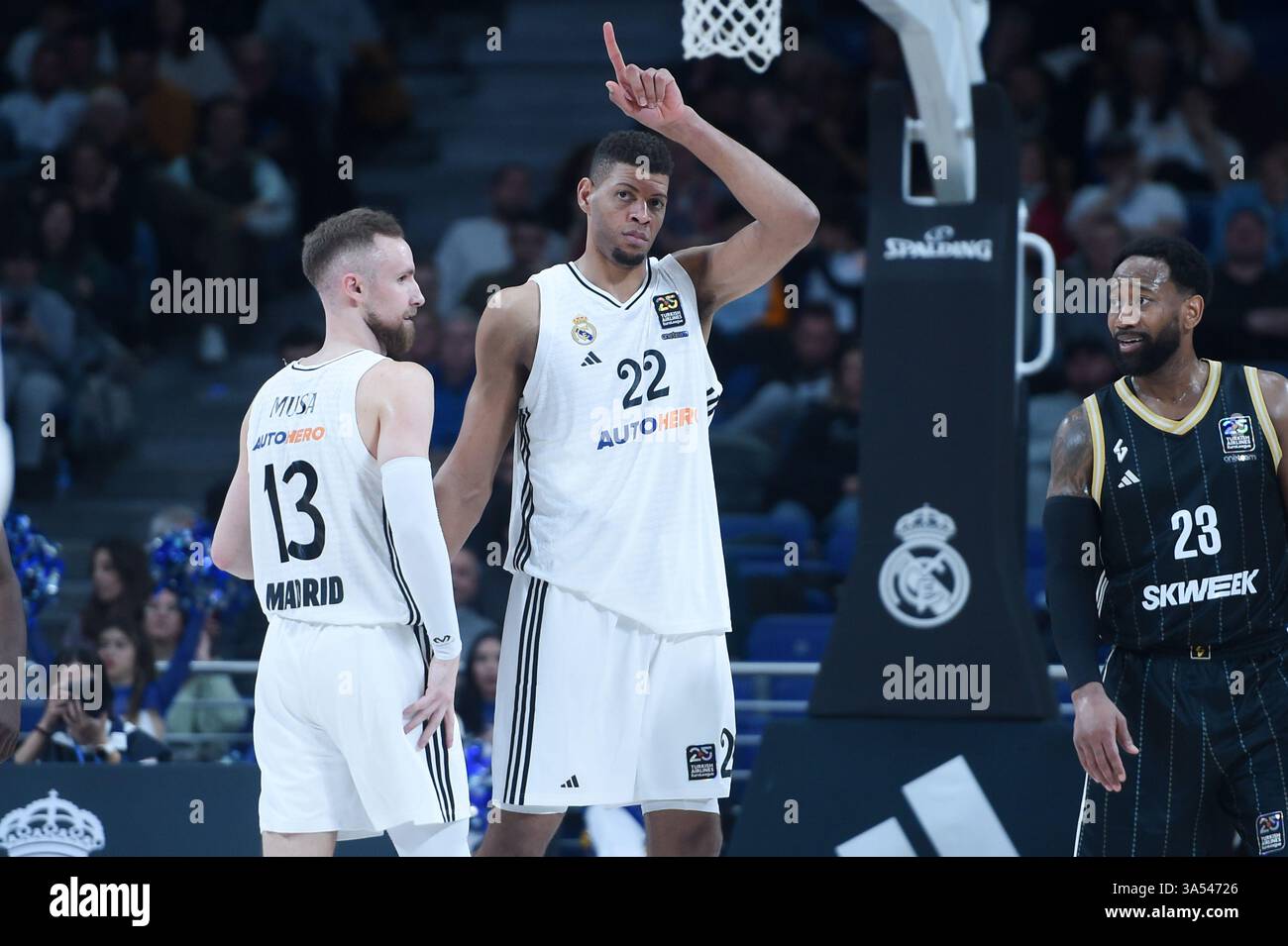 Madrid, Spain. 20th Mar, 2025. Walter Tavares (C) of Real Madrid ...