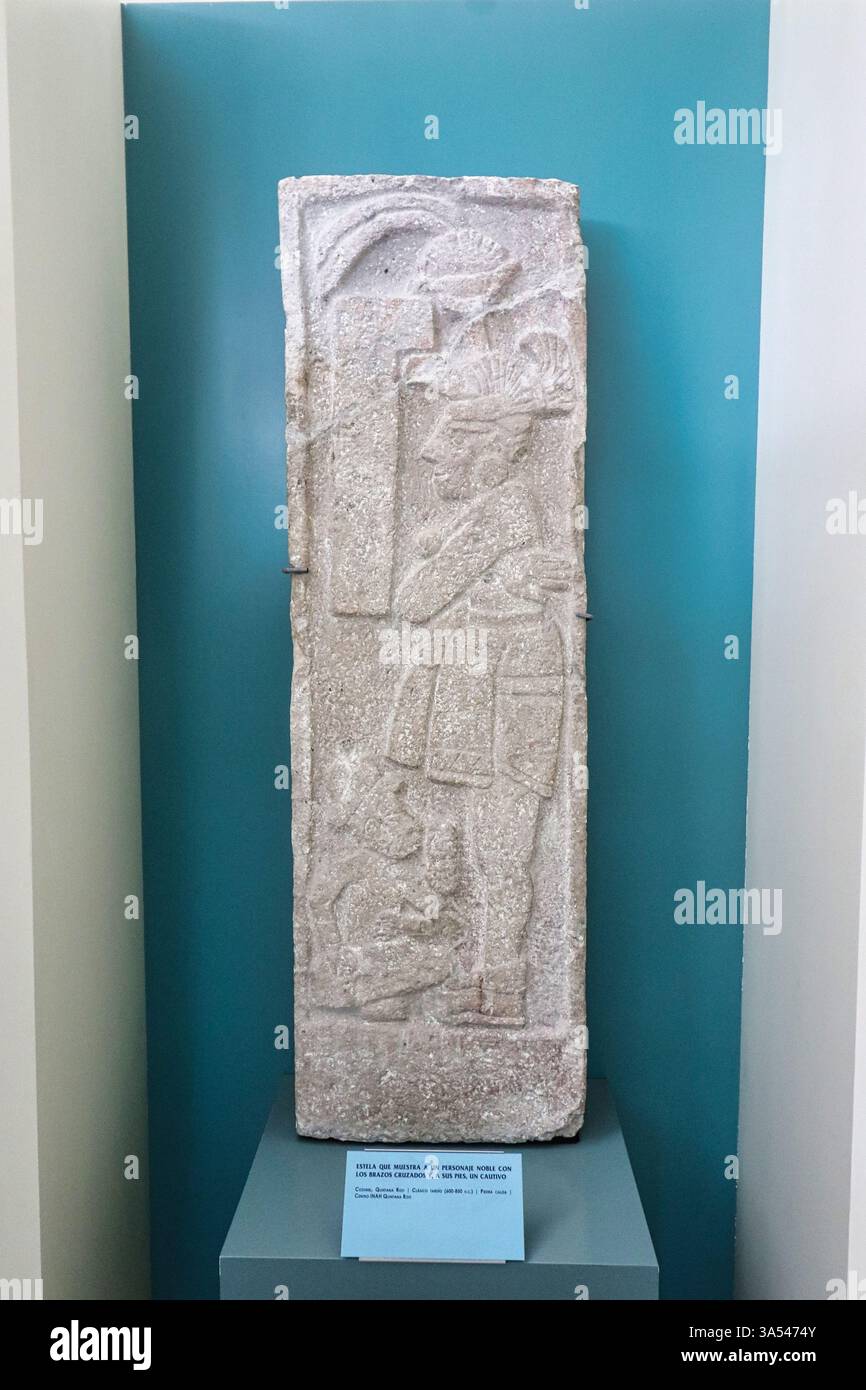 Limestone stela from Cozumel, relief sculpture showing a Mayan noble ...
