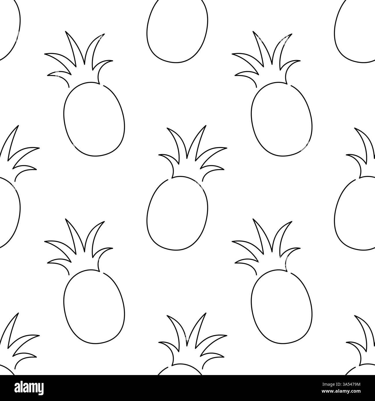 Pineapple fruit seamless pattern. Single line illustration. Line art ...