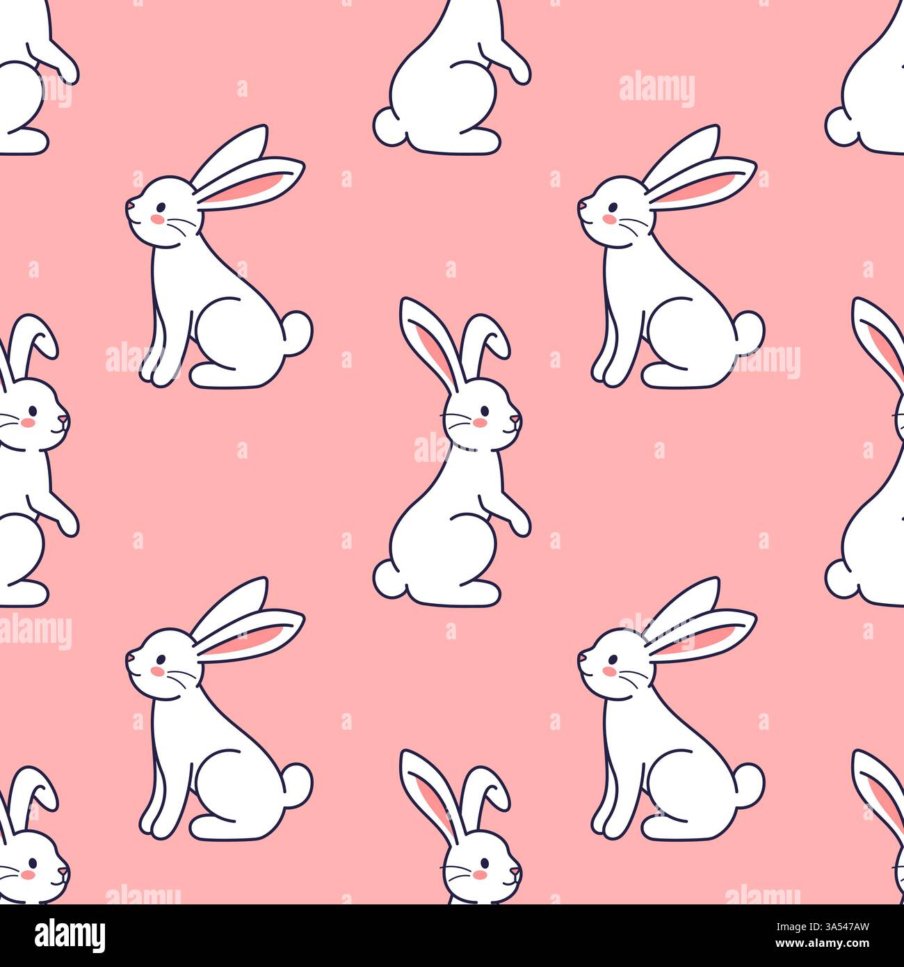 Happy Easter doodle seamless pattern. Vector cute characters Bunny ...