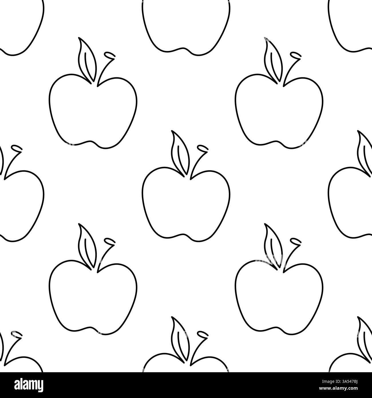 Apple fruit seamless pattern. Single line illustration. Line art Apple ...