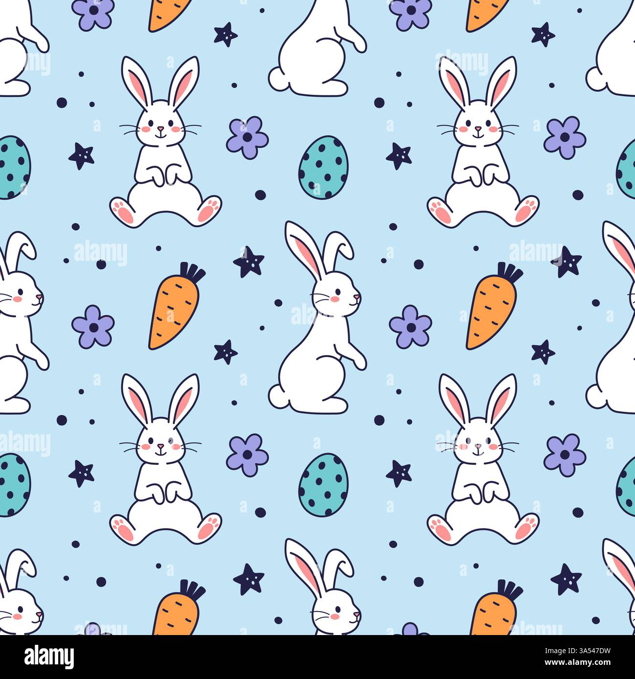 Happy Easter doodle seamless pattern. Vector cute characters and design ...