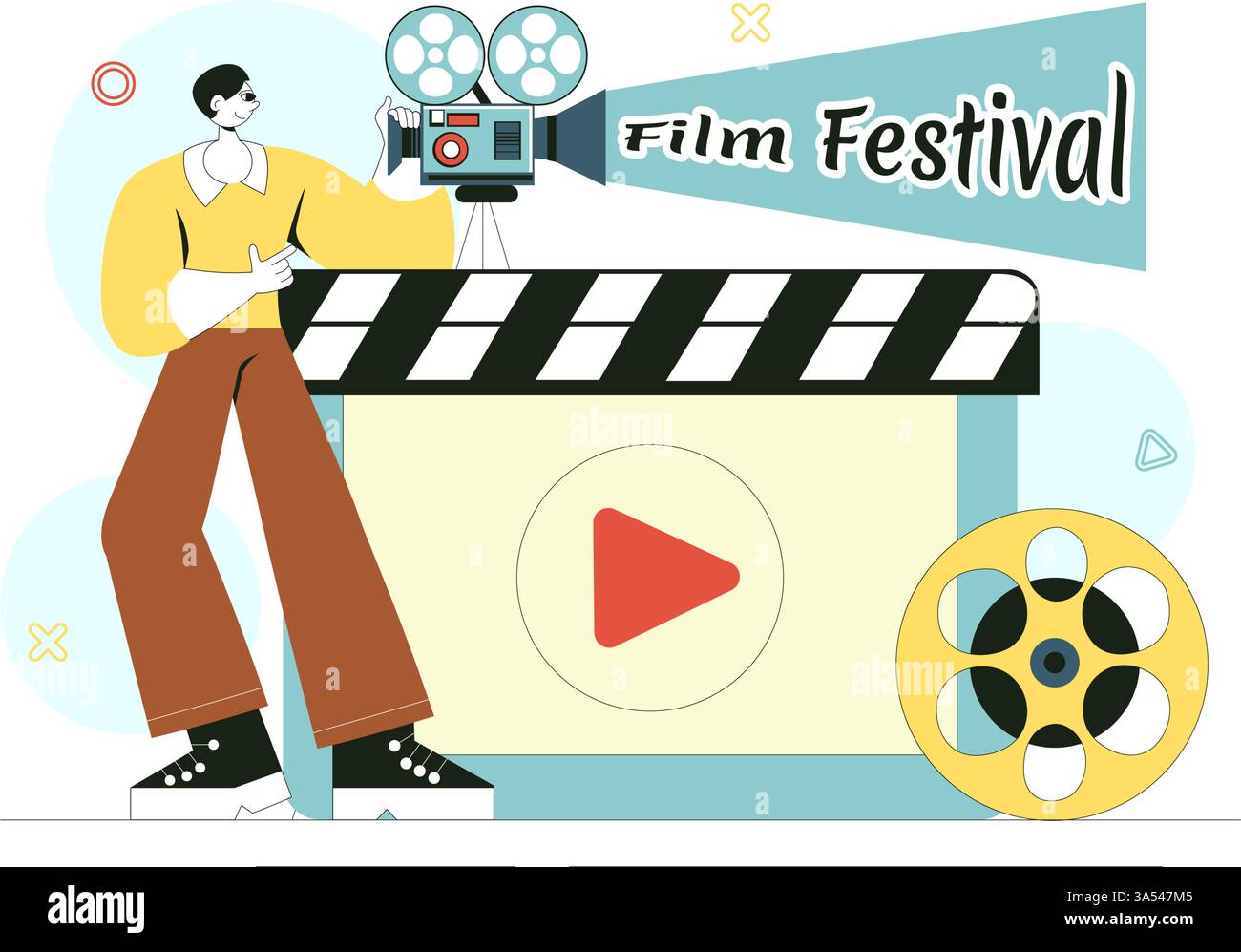 Film Festival Vector Illustration Featuring Cinematography and the Process of Shooting Movies ...