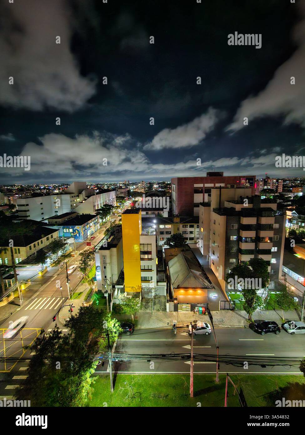 Aerial Night View of Central Curitiba Streets - Paraná, Brazil Stock ...