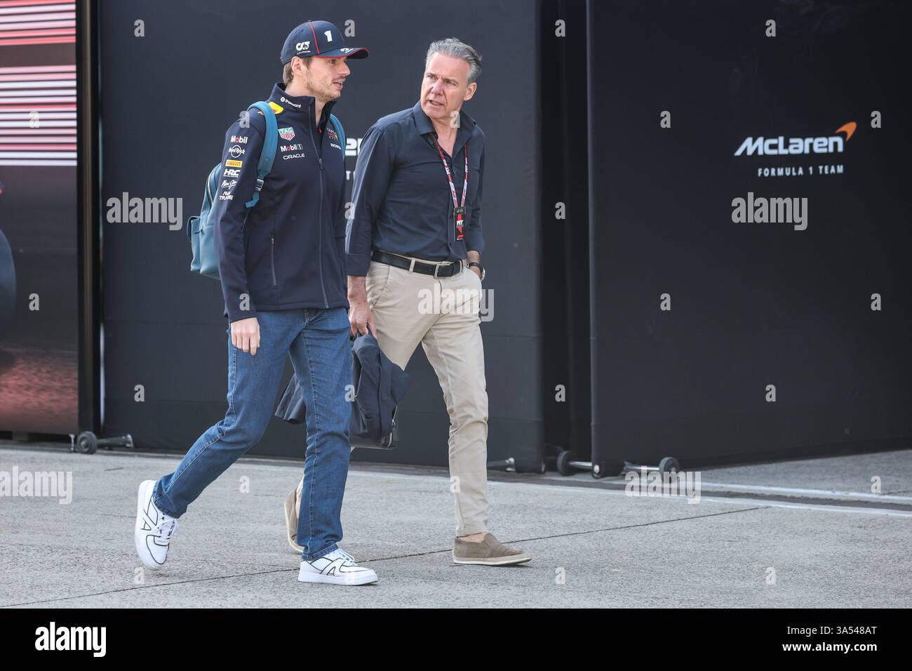 (L to R): Max Verstappen (NLD) Red Bull Racing with Raymond Vermeulen ...