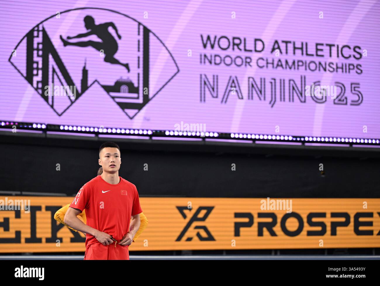 Nanjing, China's Jiangsu Province. 21st Mar, 2025. Su Wen of China reacts before the men's ...