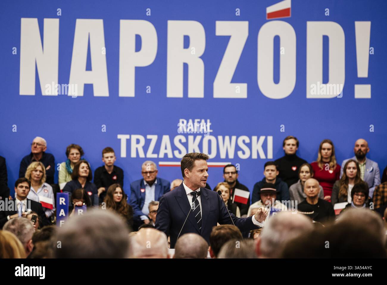 Rafal Trzaskowski delivers a speech during the convention. Presidential elections in Poland will ...
