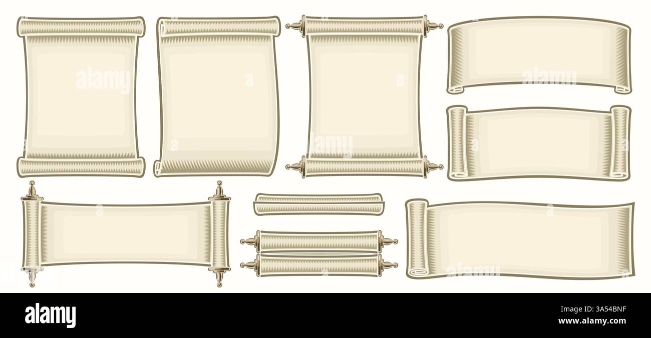 Vector Old Paper Scroll Set, collection of 9 cut out illustrations ...