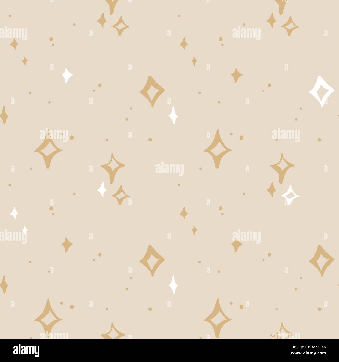 Stars sparkles line art hand drawn seamless pattern. Vector four ...