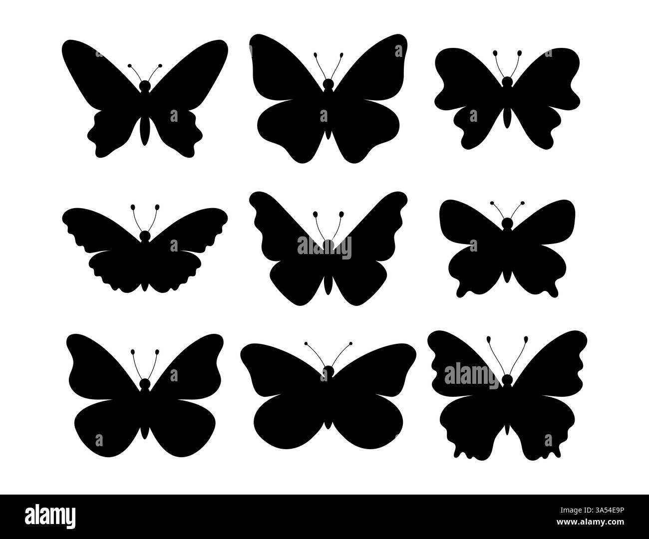 Butterflies silhouettes set. Vector illustration. Black colored insects ...