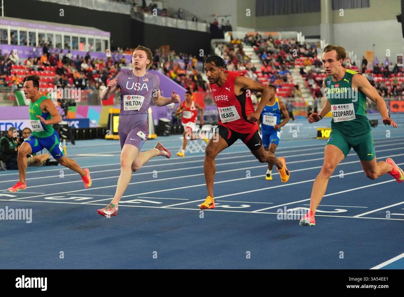 From left, Thiago Prata of Brazil, Coby Hilton of the United States ...