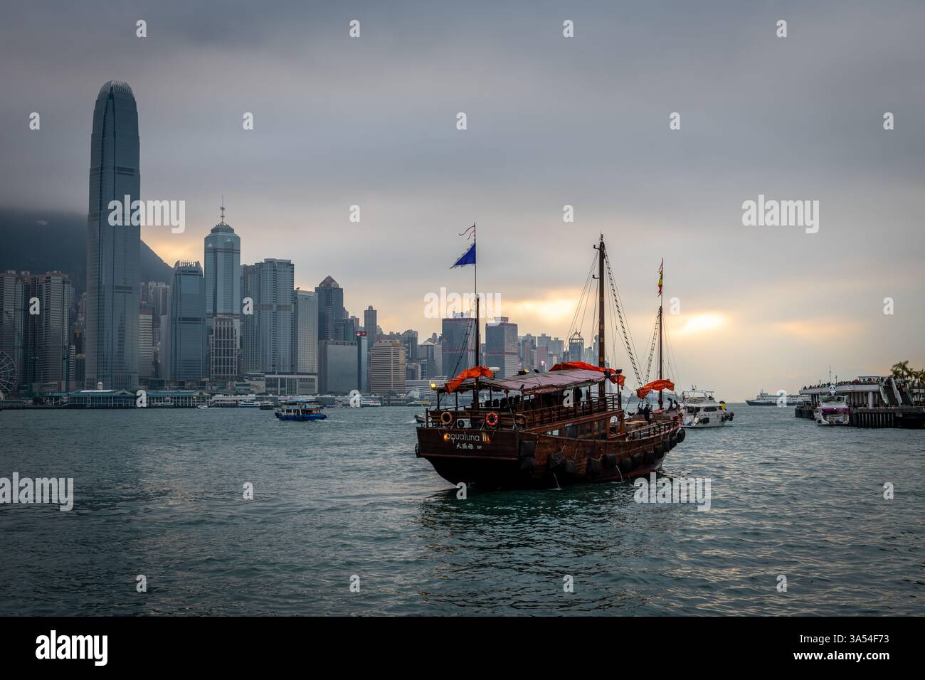 Hong Kong. China- 02.20.2025. The Chinese Junk cruise ship, the Aqua ...