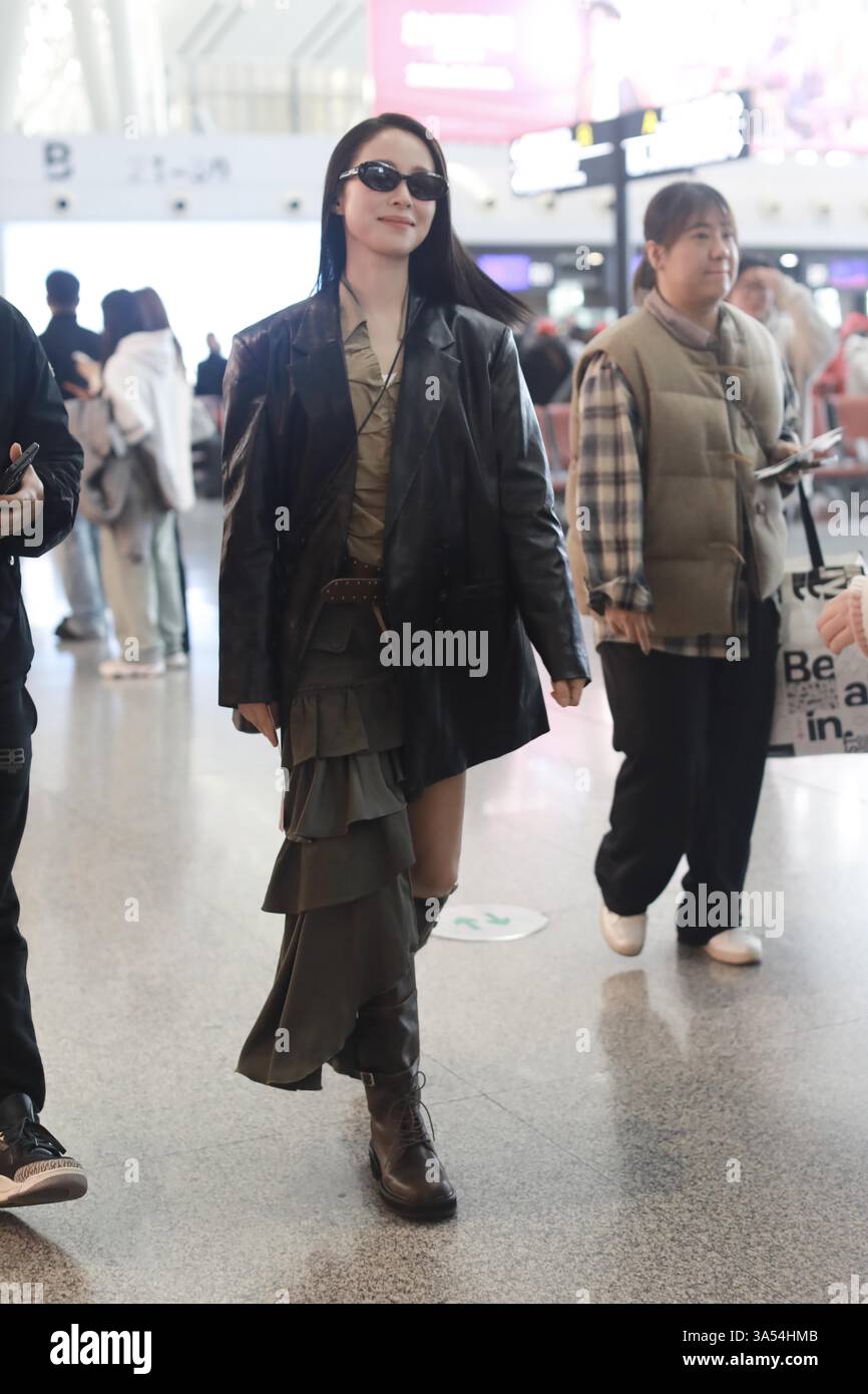 Chinese actress and singer Jiang Yiyan appears at the airport in ...