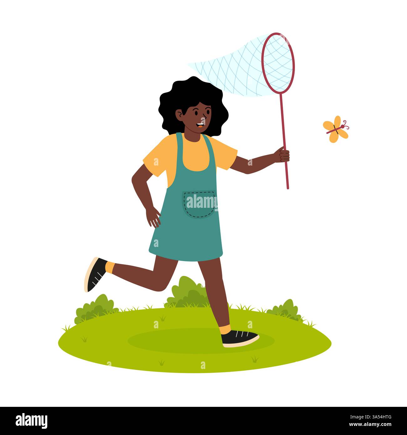 Girl Running in a Garden with a Butterfly Net on a Sunny Day Stock ...