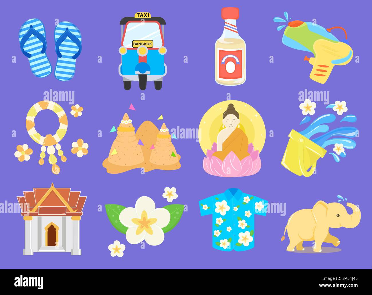 Colorful collection of Songkran festival elements in vector ...