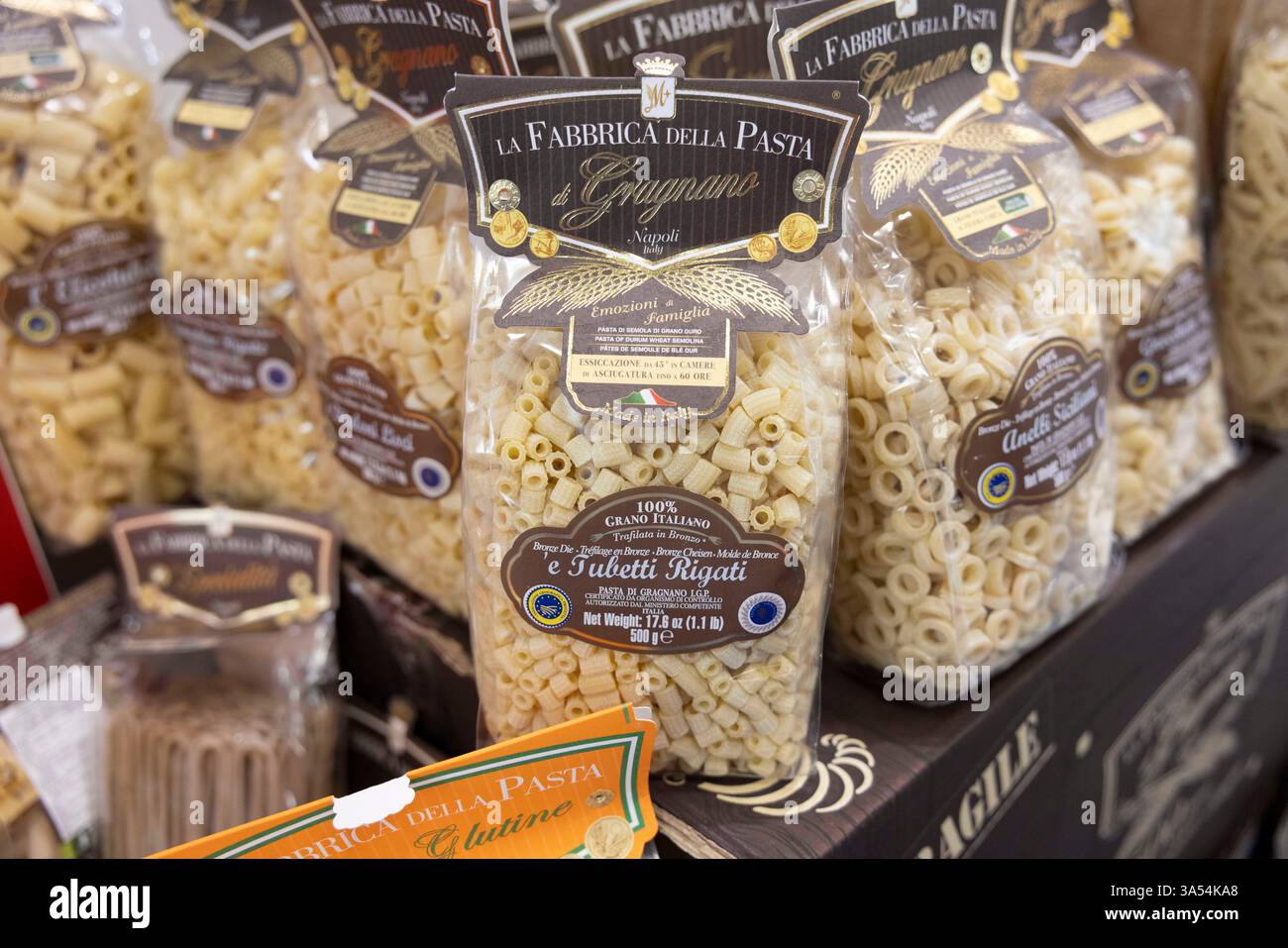 Italian pasta on display inside Italy's exhibition pavilion at FoodEx ...