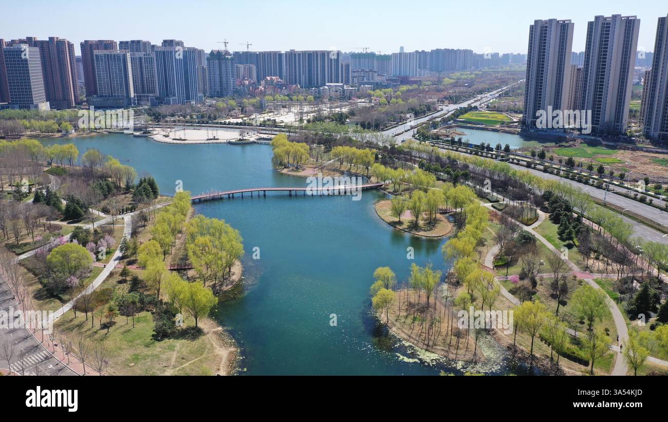 Aerial photo shows the spring scenery of the Furong Lake in Xuchang ...