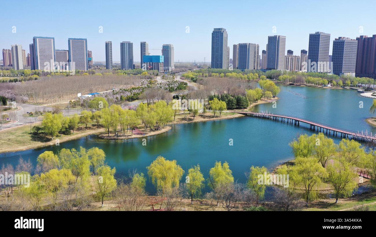 Aerial photo shows the spring scenery of the Furong Lake in Xuchang ...