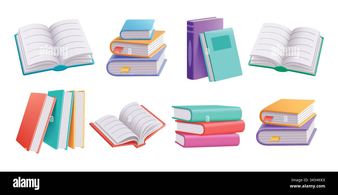 Books drawing clipart 3d set. School textbook colorful elements clip ...