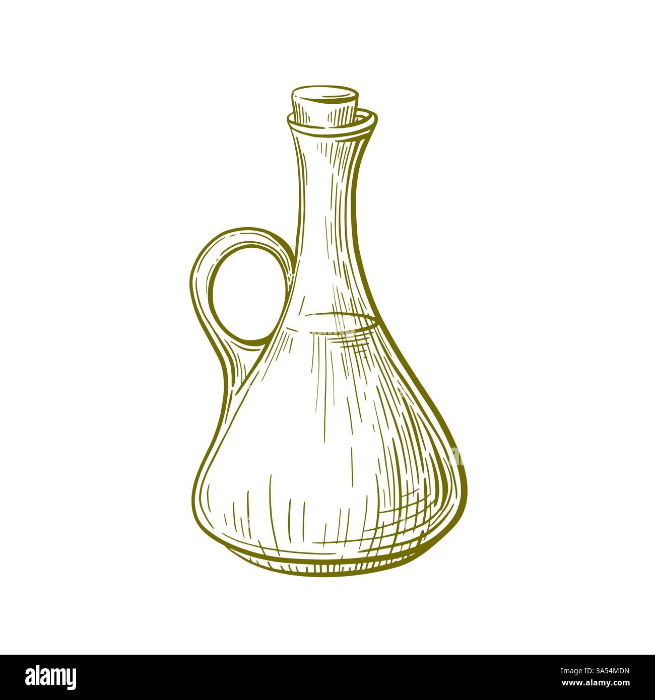 Glass bottle. Vector sketch. Organic oil. Engraving illustration in ...