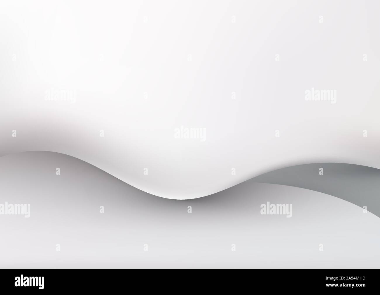 Minimalist abstract featuring a fluid white surface with soft flowing curves against a light ...