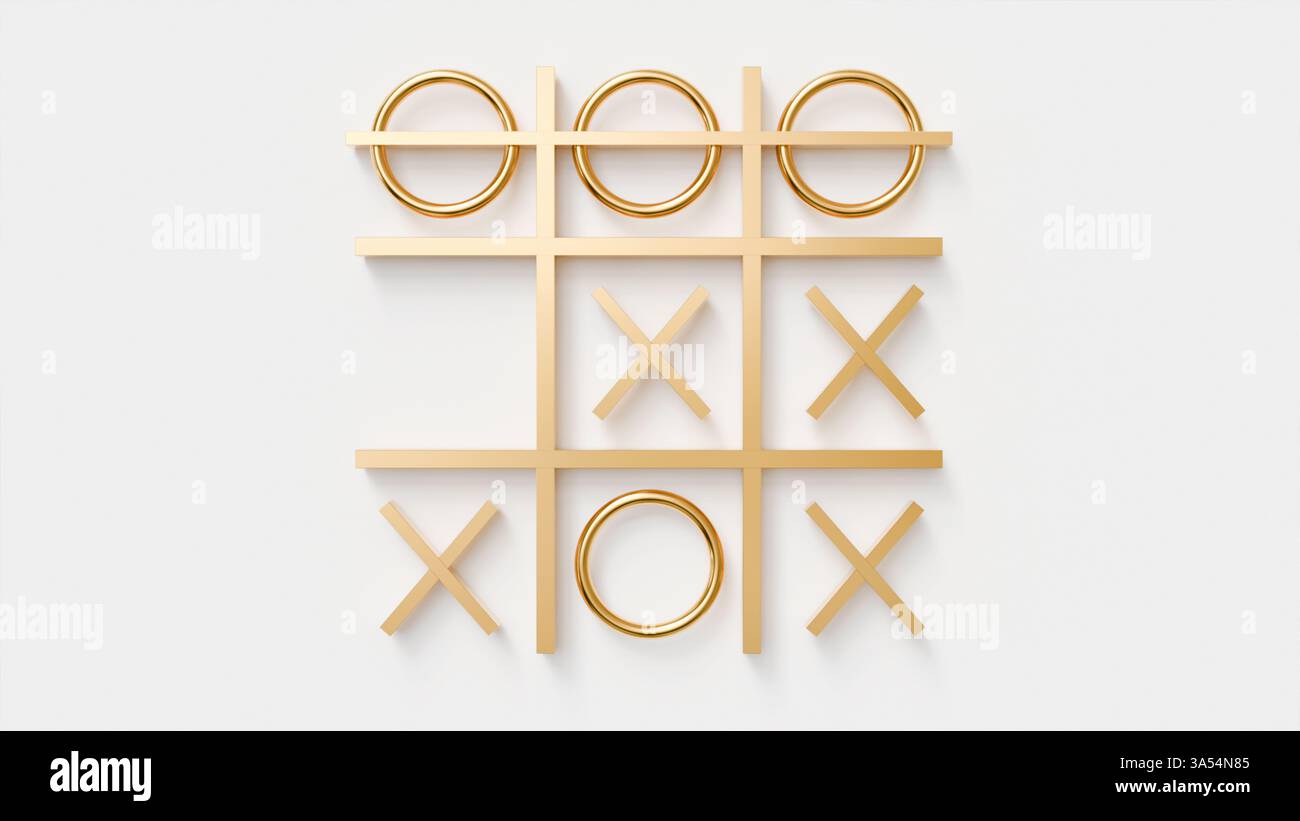 Golden tic-tac-toe game on a white background, 3D model of the game ...