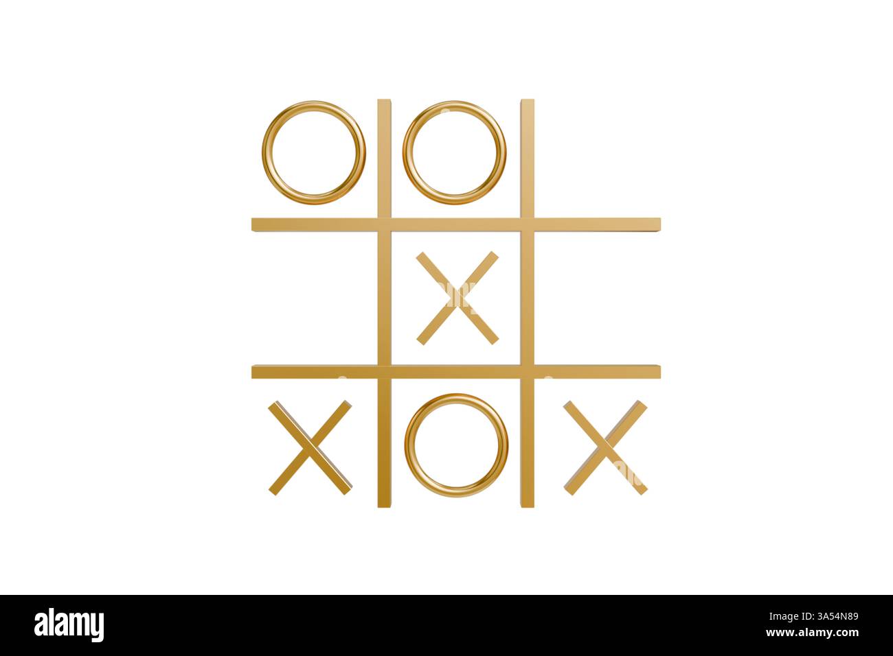 Golden tic-tac-toe game on a white background, 3D model of the game ...