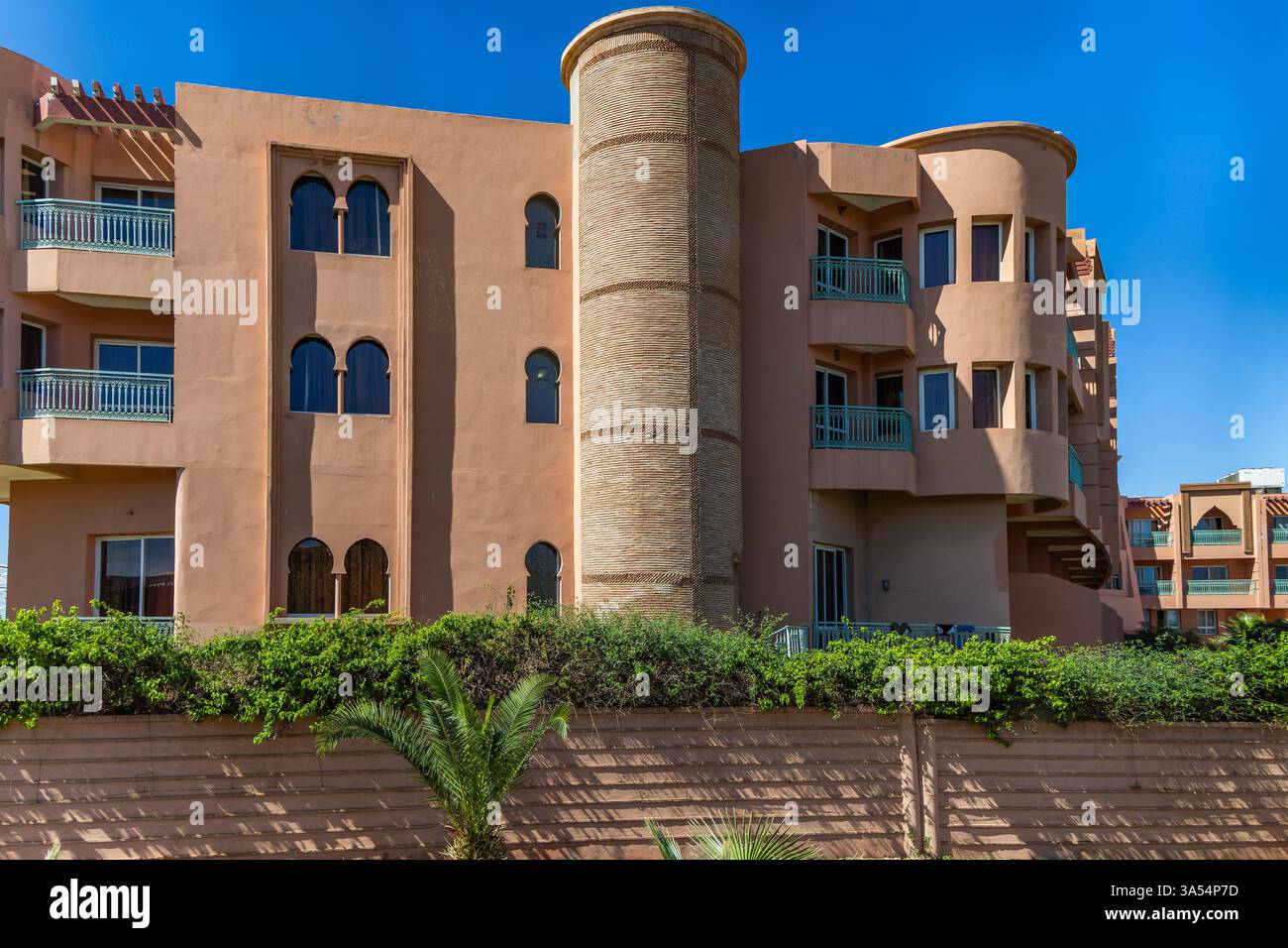 Mogador Kasbah. Luxury hotel with Moroccan arches, wrought iron ...