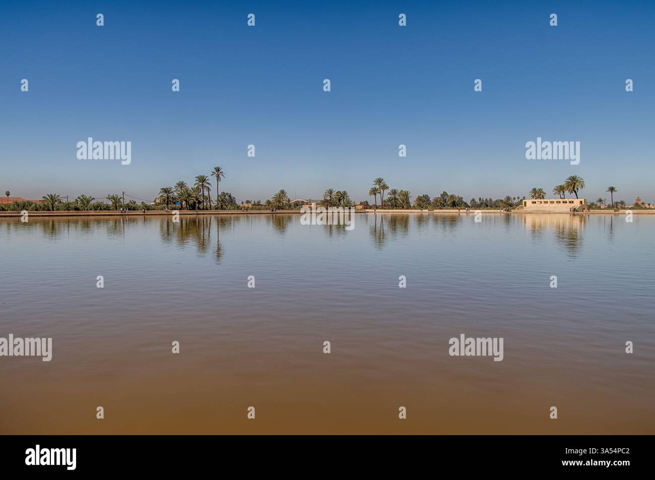 Menara gardens reflecting pool and pavilion with the snow capped Atlas ...