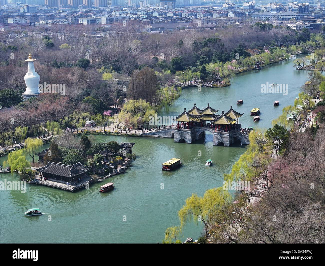 Aerial photo shows the spring scenery of the Slender West Lake scenic ...