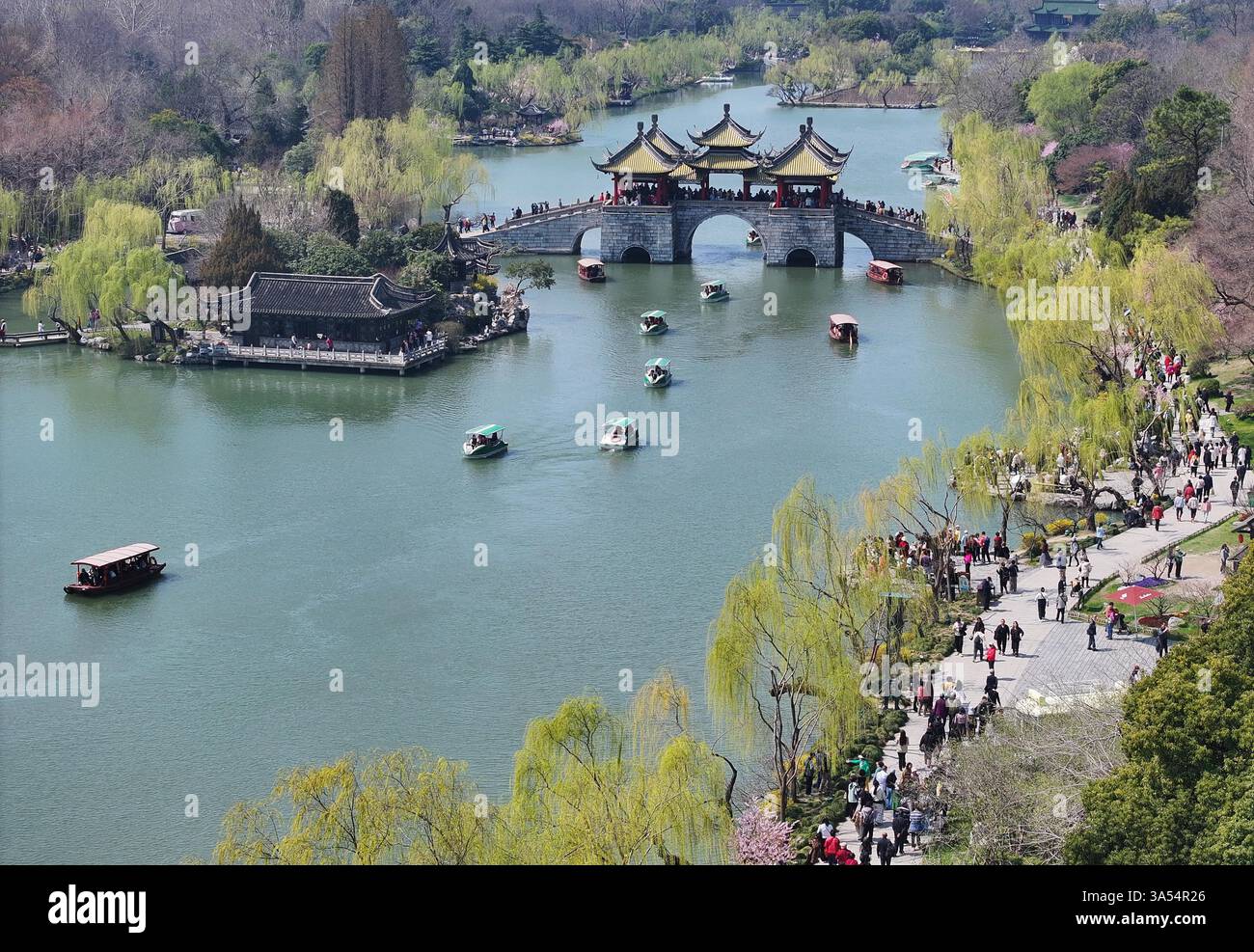 Aerial photo shows the spring scenery of the Slender West Lake scenic ...