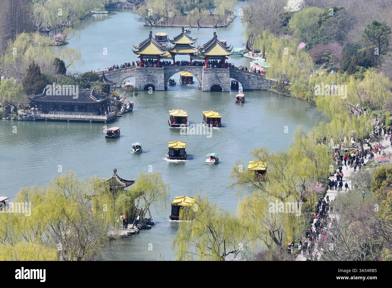 Aerial photo shows the spring scenery of the Slender West Lake scenic ...