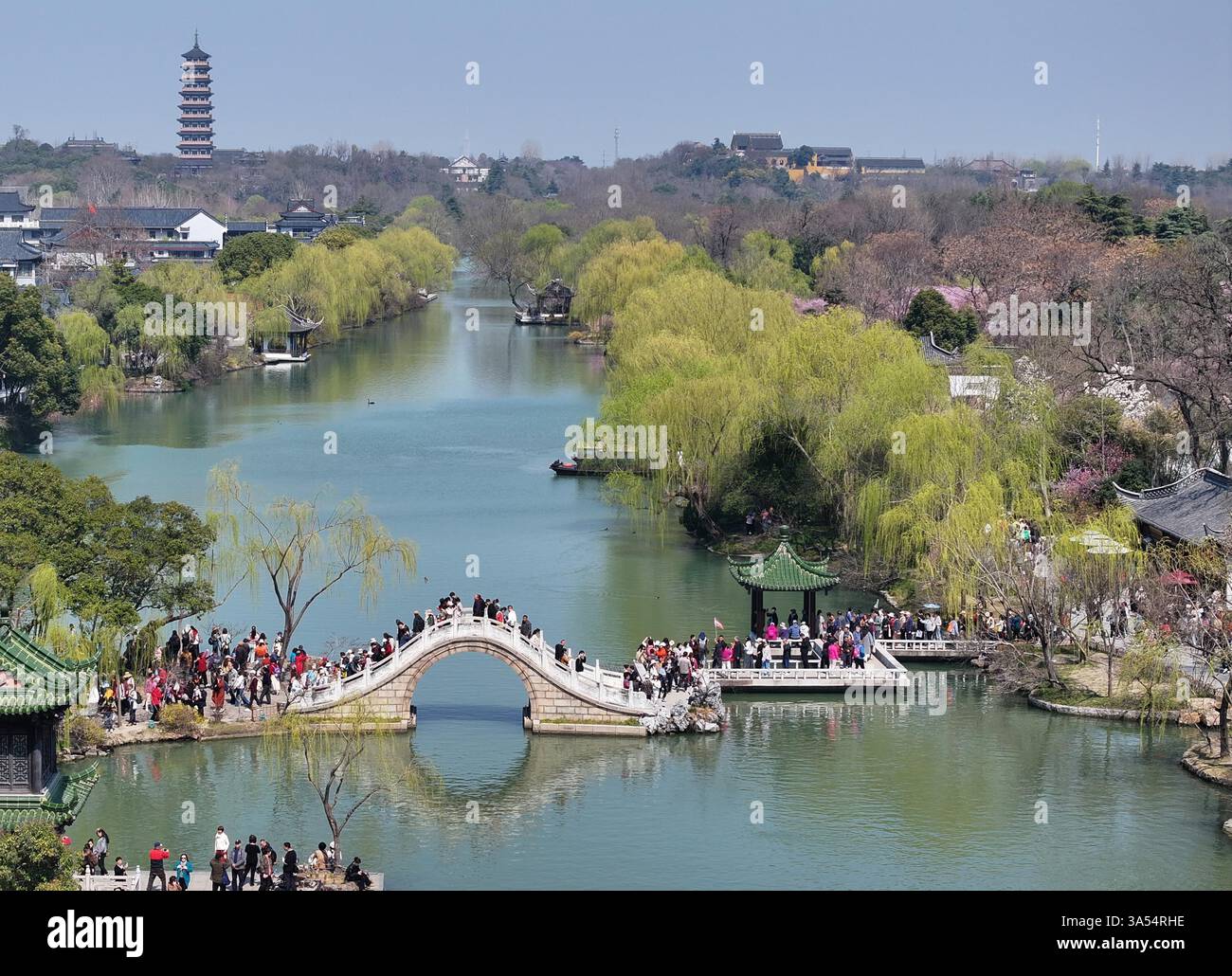 Aerial photo shows the spring scenery of the Slender West Lake scenic ...