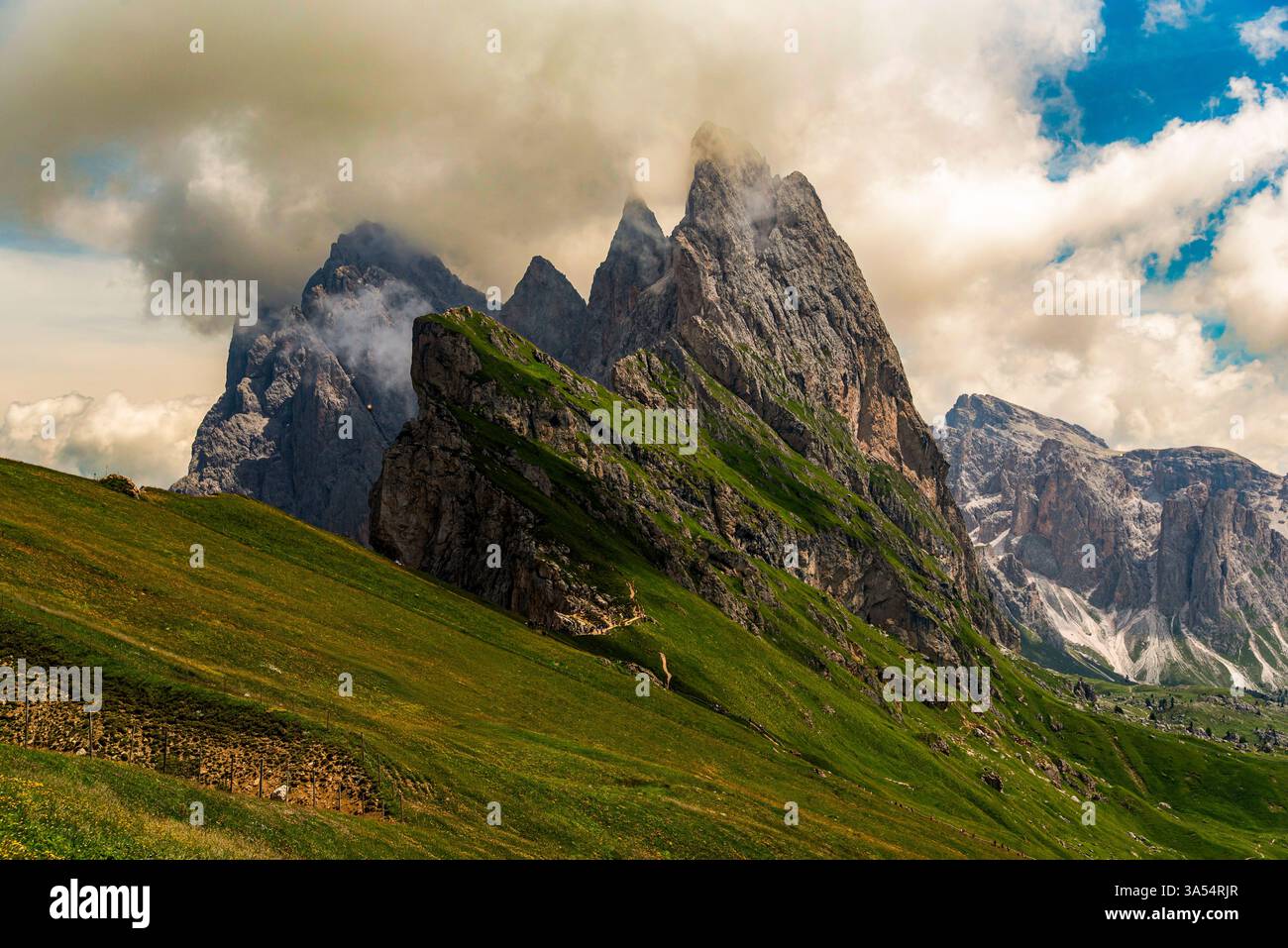 The beautiful peak of Mount Seceda in the Dolomites in Tyrol Stock ...