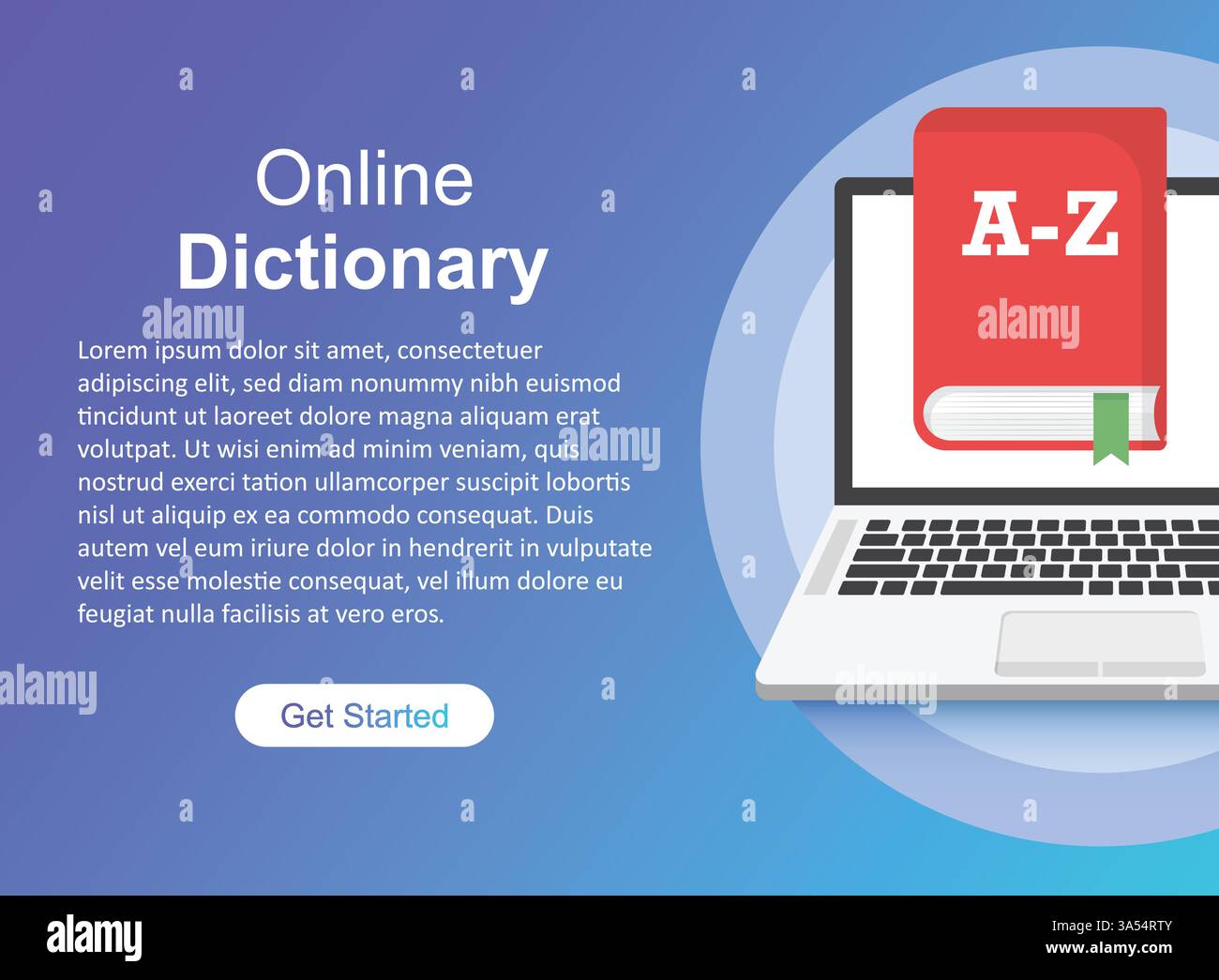 Glossary book with laptop icon in flat style. Guidebook encyclopedia vector illustration on ...