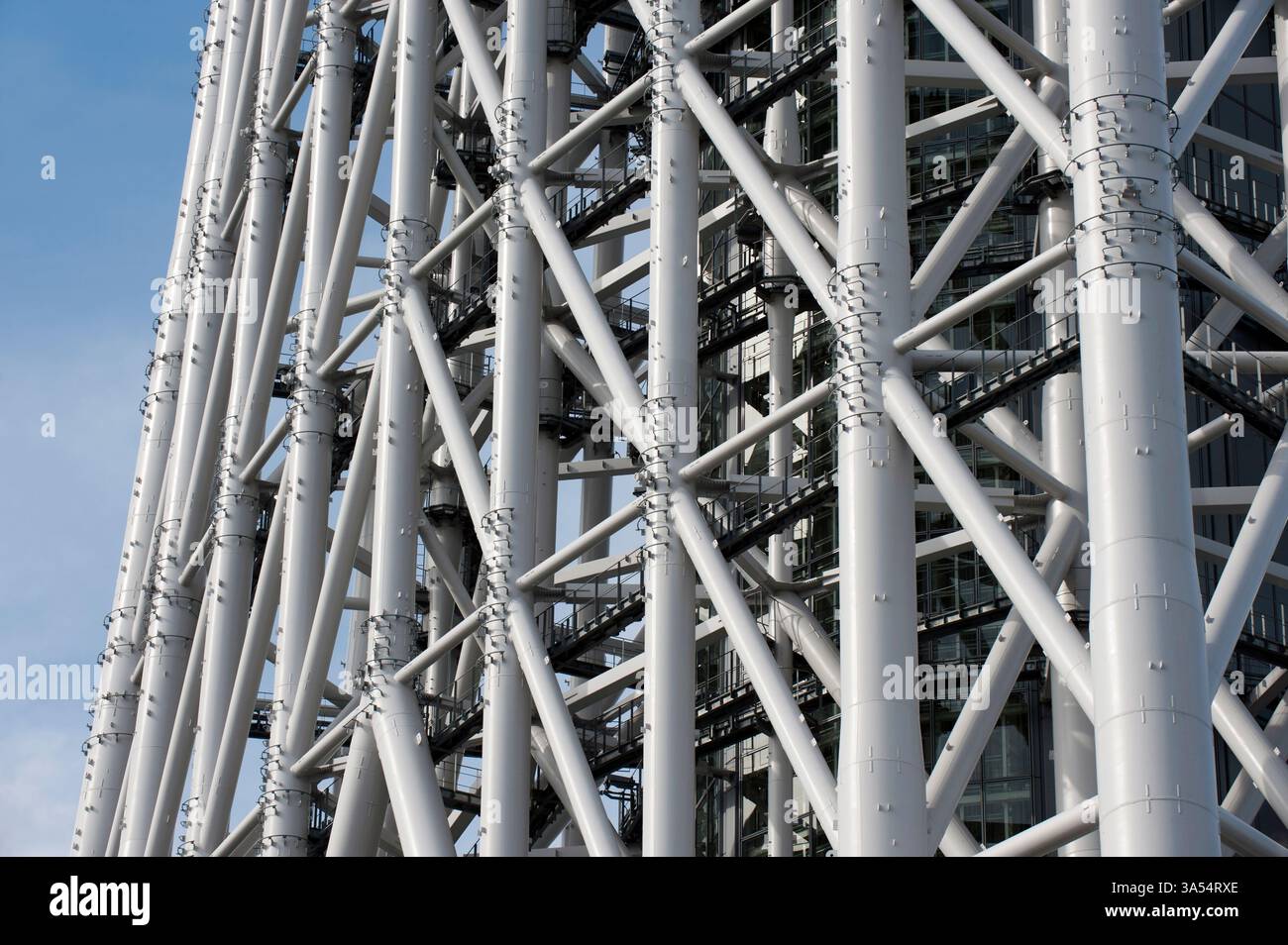 Close-up view of the Tokyo Skytree structural support framework showing ...