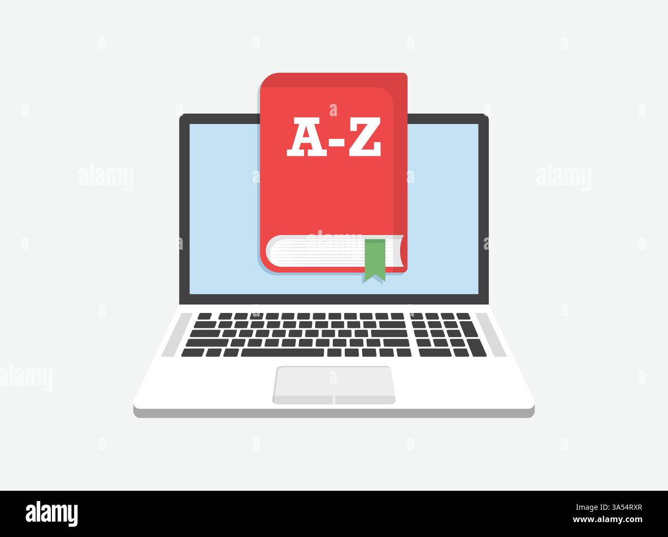 Glossary book with laptop icon in flat style. Guidebook encyclopedia ...