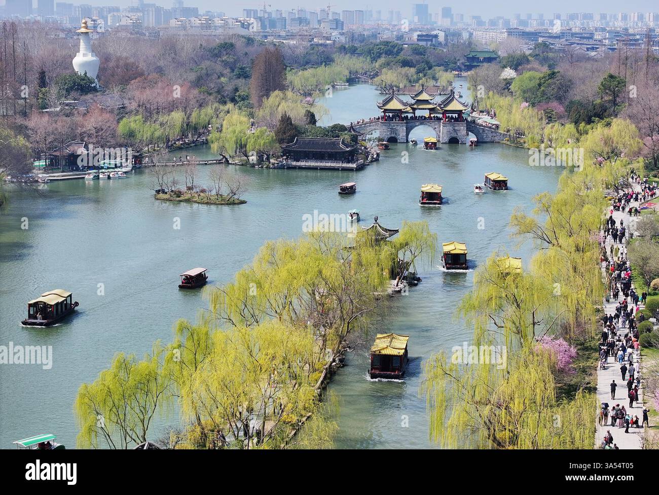 Aerial photo shows the spring scenery of the Slender West Lake scenic ...