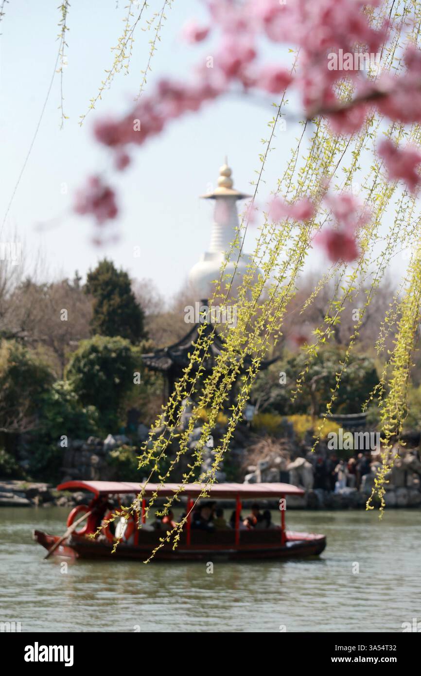 Aerial photo shows the spring scenery of the Slender West Lake scenic ...