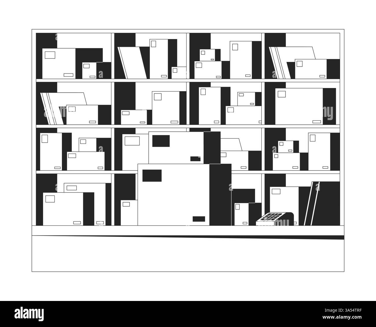 Warehouse storage with shelves and boxes outline illustration Stock ...