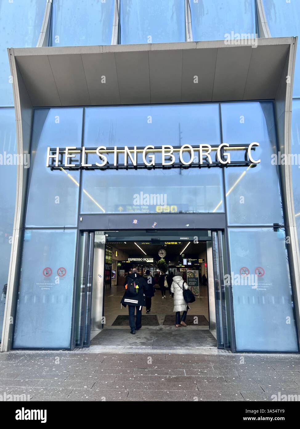 Front entrance of the Helsingborg Central Train station with ...