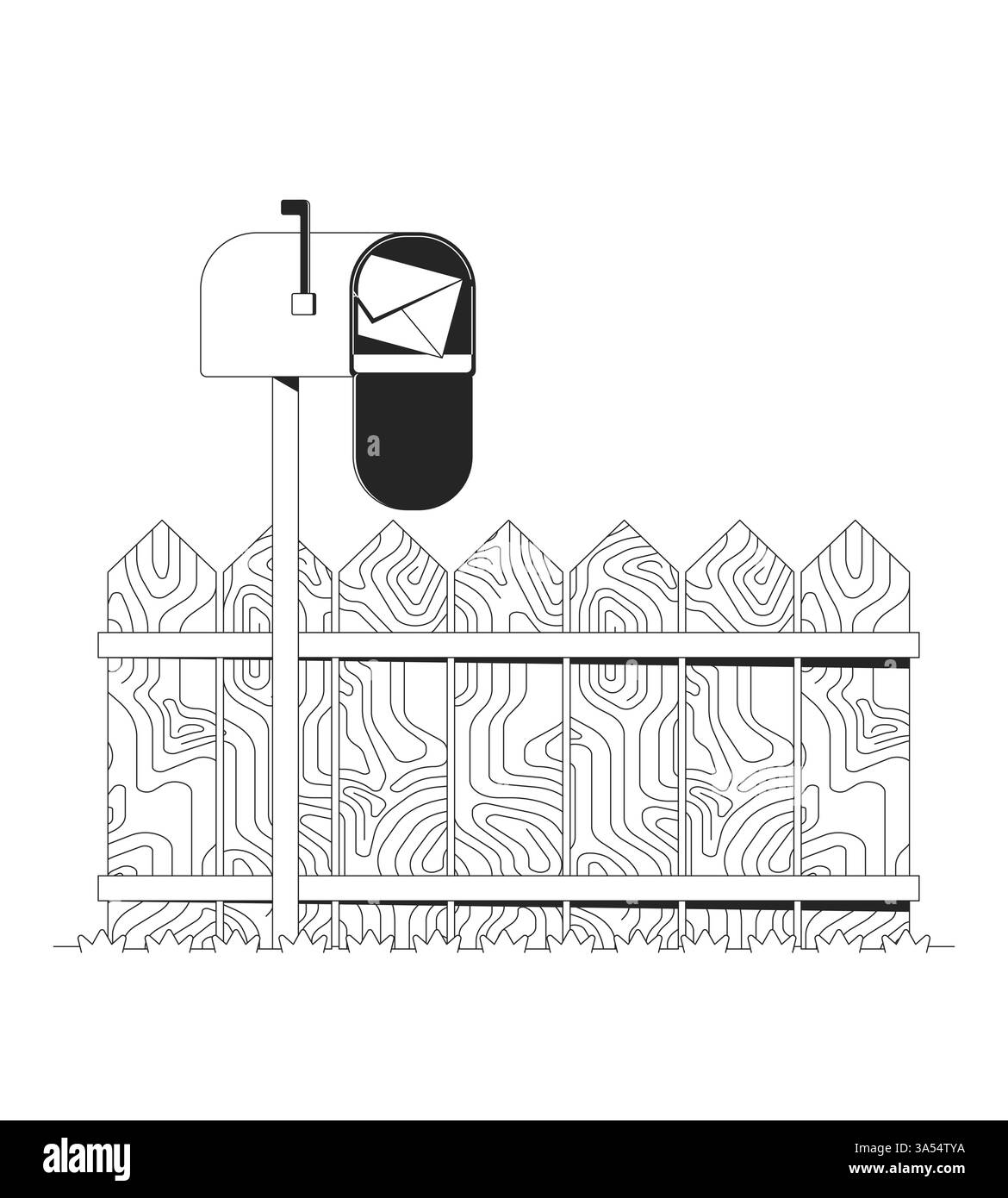 Rural mailbox with fence behind outline illustration Stock Vector Image ...
